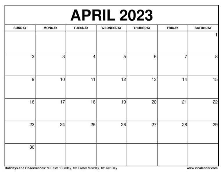 April 2023 Calendars Printable with Holidays