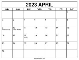 April 2023 Calendars Printable with Holidays