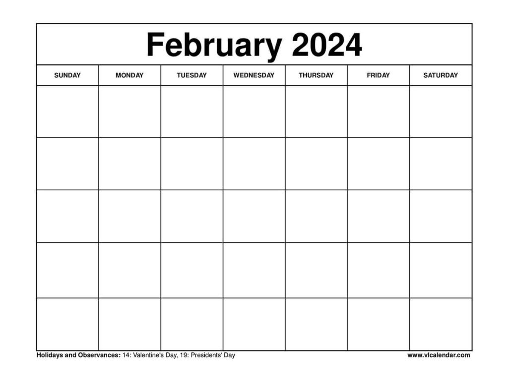 February 2024 Calendar Printable Templates with Holidays