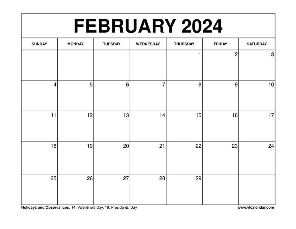 February 2024 Calendar Printable Templates with Holidays