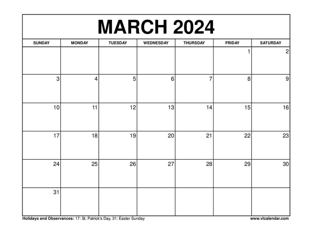 March 2024 Calendar Printable Templates with Holidays