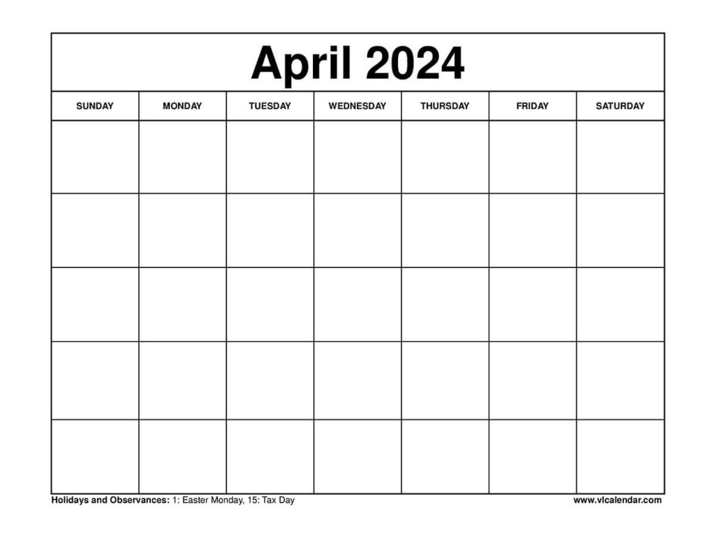 April 2024 Calendar Printable Templates with Holidays