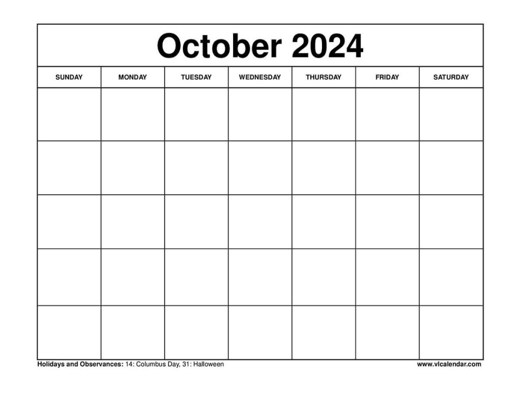 October 2024 Calendar Printable Templates with Holidays