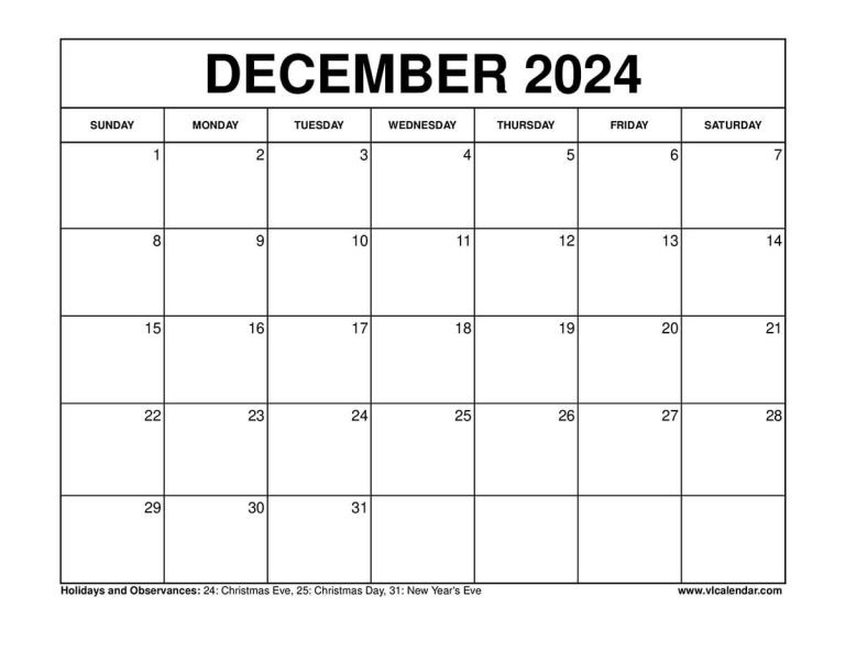 December 2024 Calendar Printable Templates with Holidays