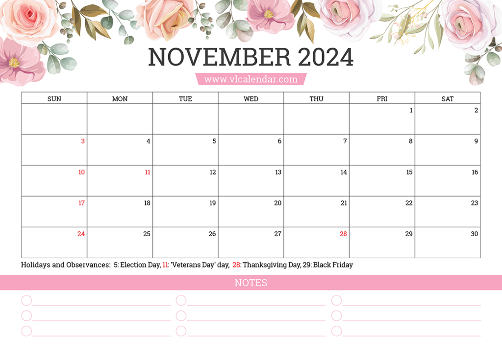 November 2024 Calendar Printable Templates with Holidays