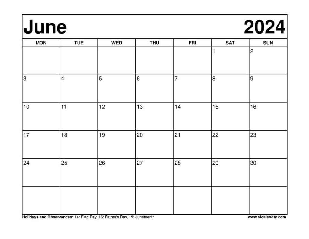June 2024 Calendar Printable Templates with Holidays