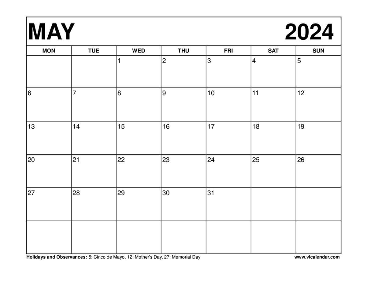 May 2024 Calendar Printable Templates with Holidays