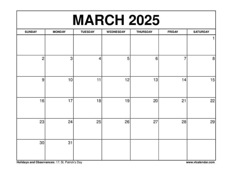 March 2025 Calendar Printable Templates with Holidays