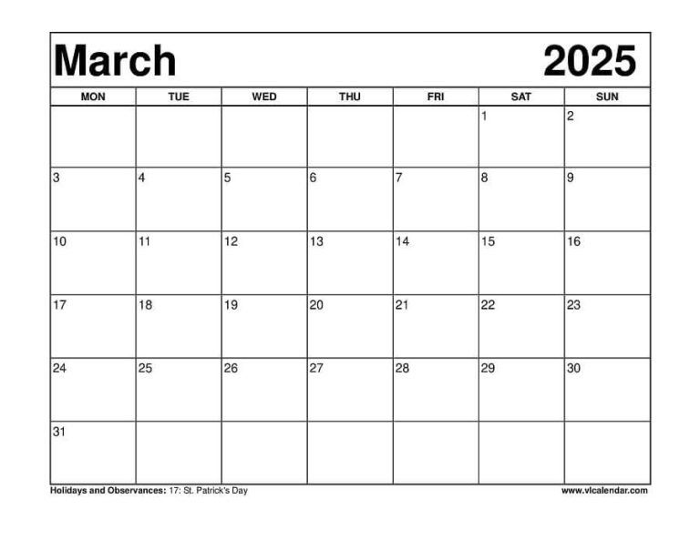 March 2025 Calendar Printable Templates with Holidays