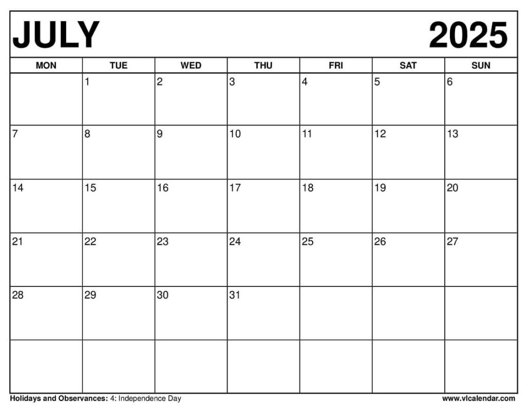 July 2025 Calendar - Free Printable Templates & Planning Guide
