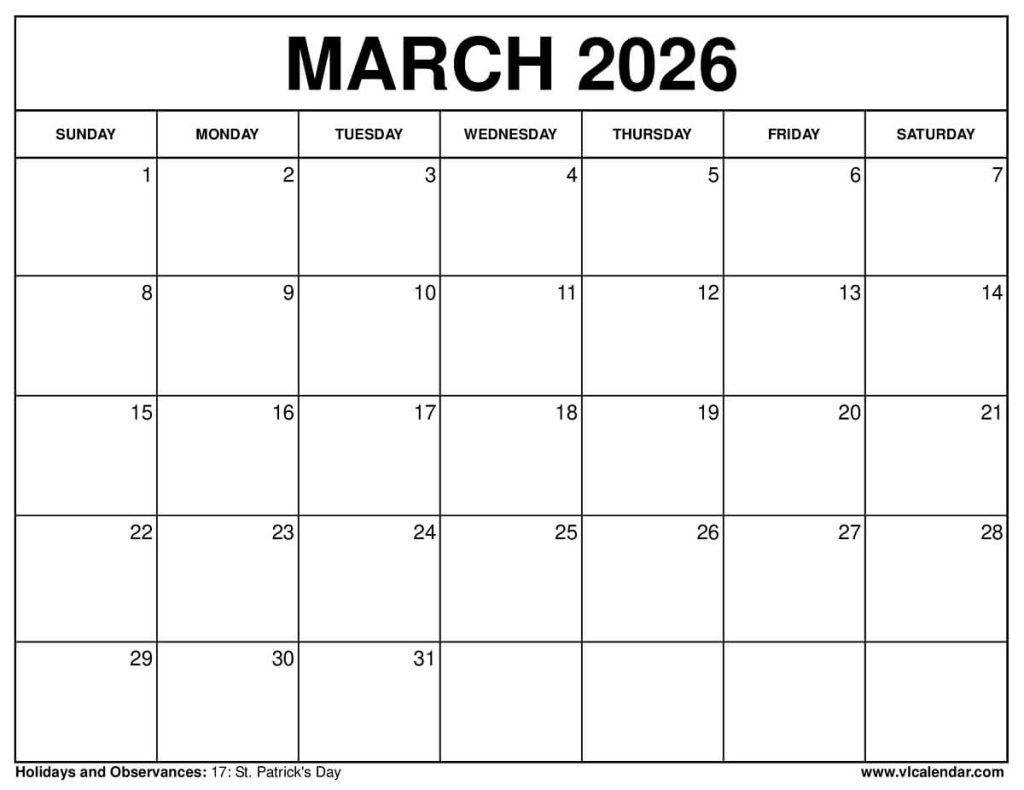 March 2026 Calendar: DST & Spring Guide